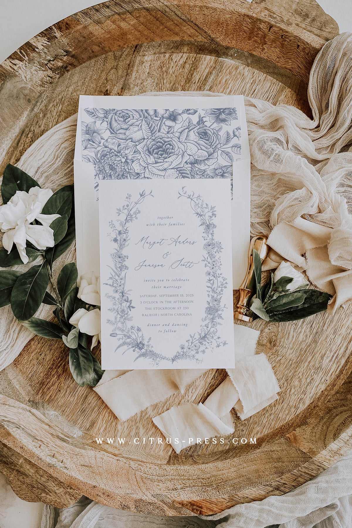 French Blue Floral Invitation Suite | Printable Template – Citrus Press