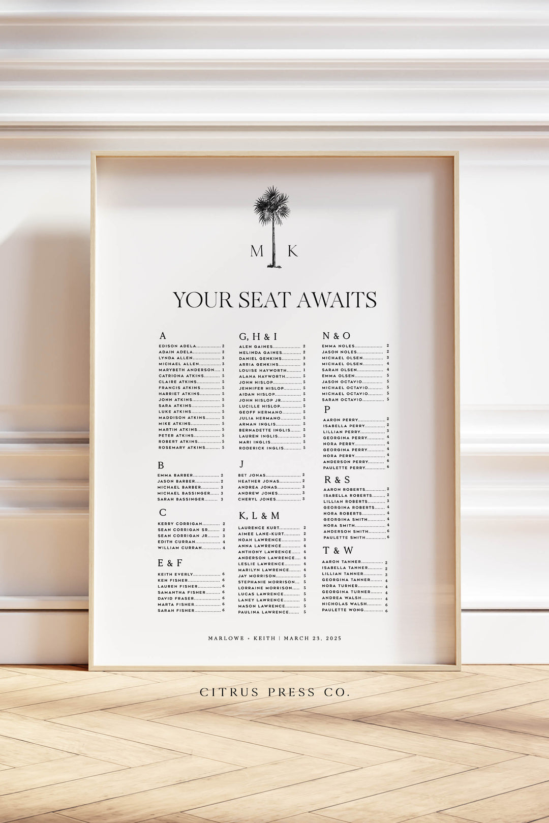 Printable Seating Chart Giulia | Printable Wedding Seating Chart