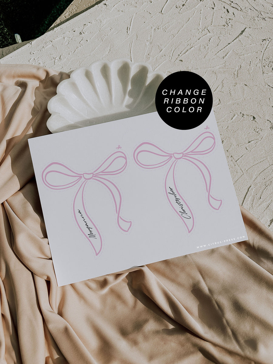 Ribbon Bow Name Card Cut Out | Printable Template – Citrus Press