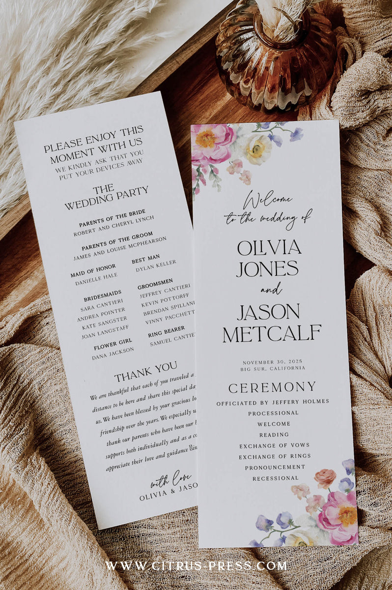 Floral Wedding Wedding Program | Printable Template – Citrus Press
