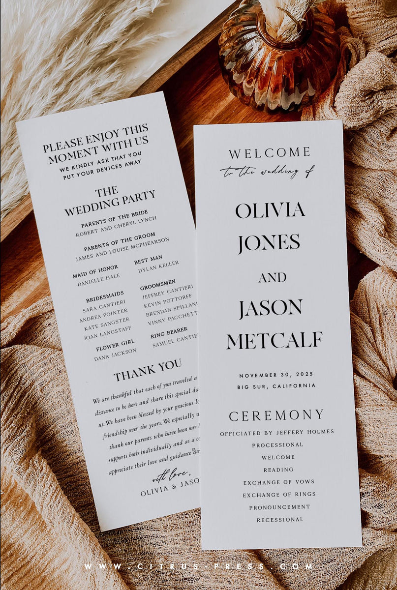 Wedding Ceremony Itinerary Example
