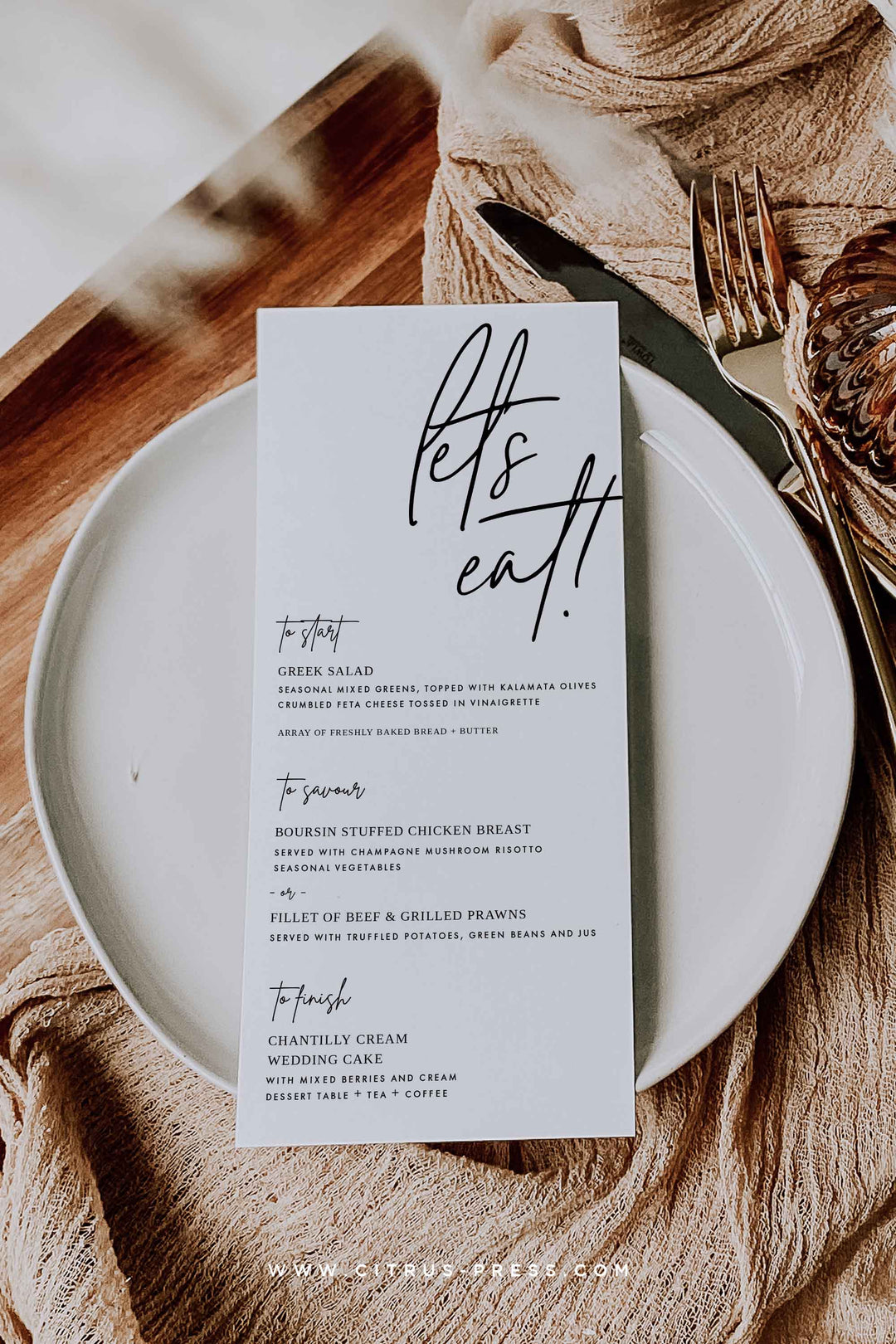 Menu Card Template Wedding Modern Menu With Clipped Name Tag – PAPER