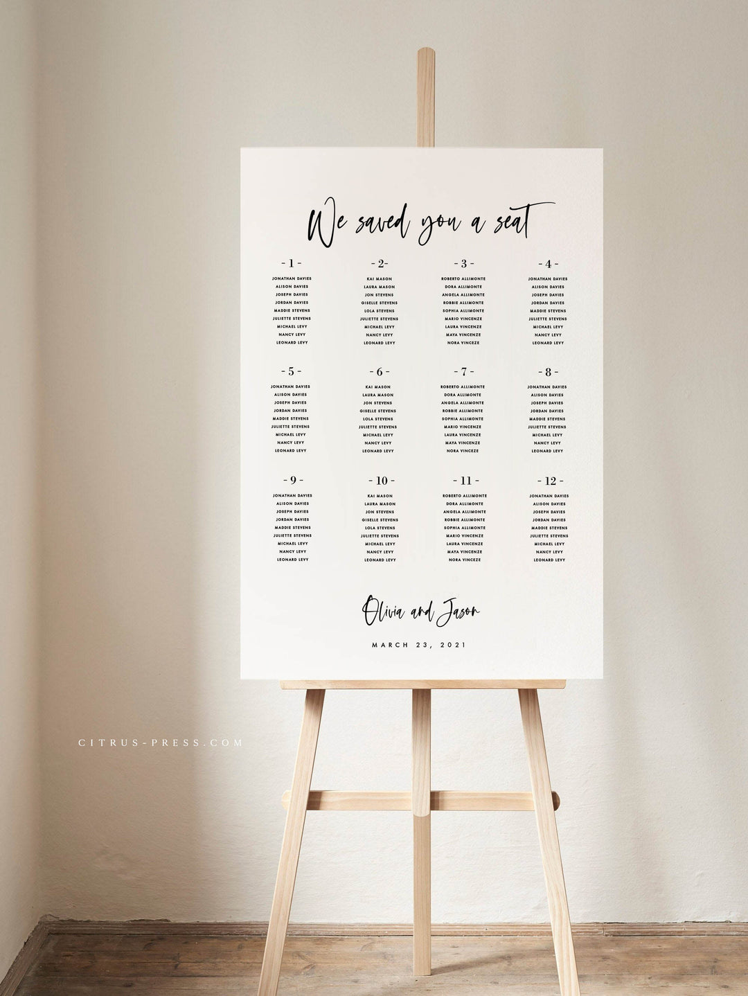 Printable Wedding Seating Arrangement Modern Seating Chart Cards The
