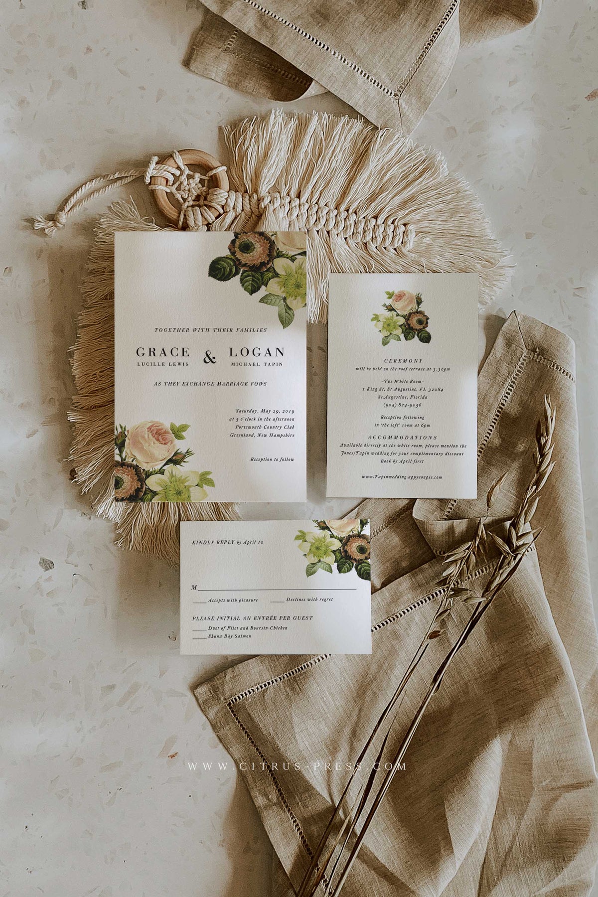 Modern Botanical Wedding Invitation | Grace – Citrus Press