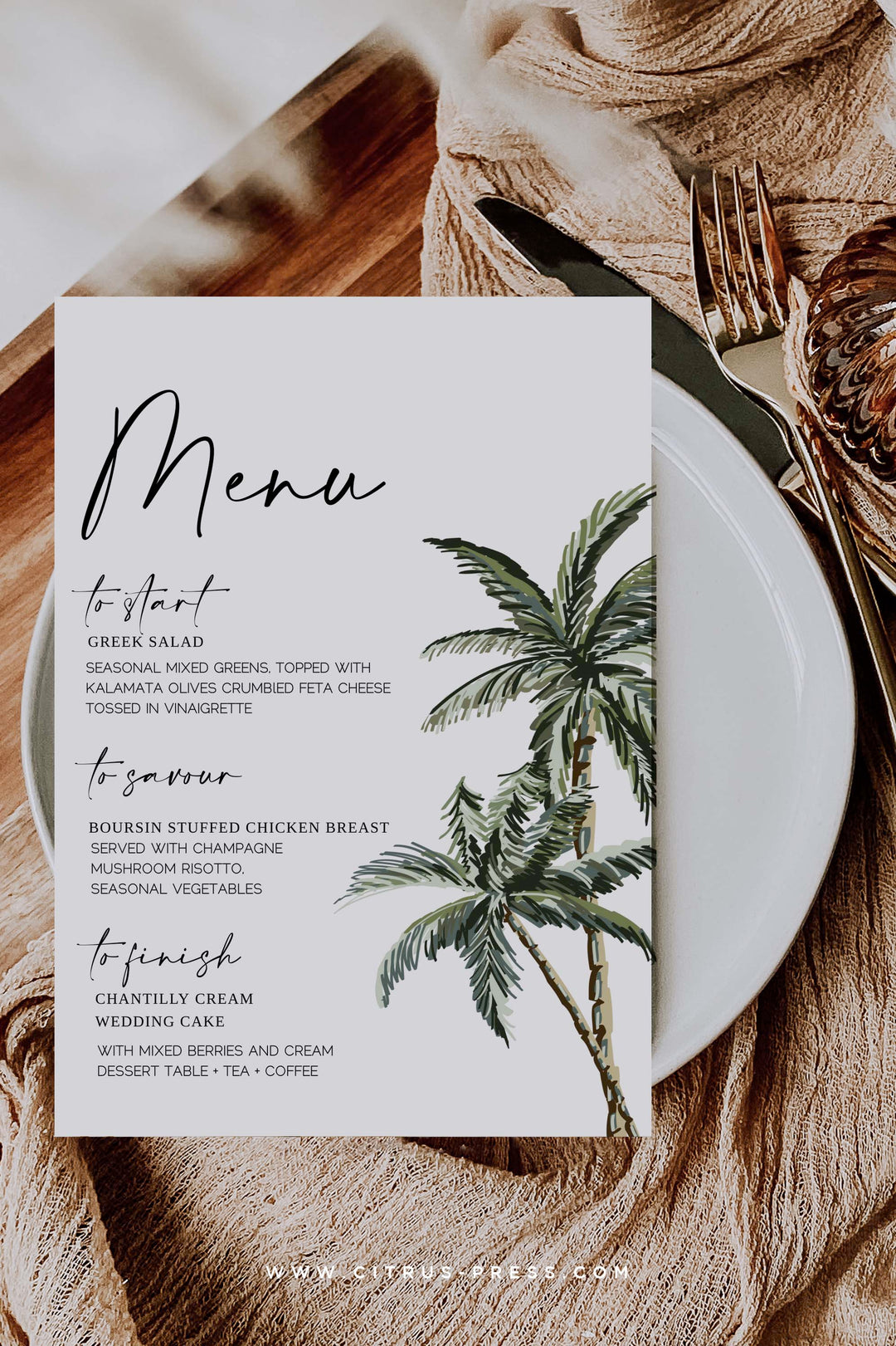 Menu Template With Palm Trees Tropical Dessert Menu