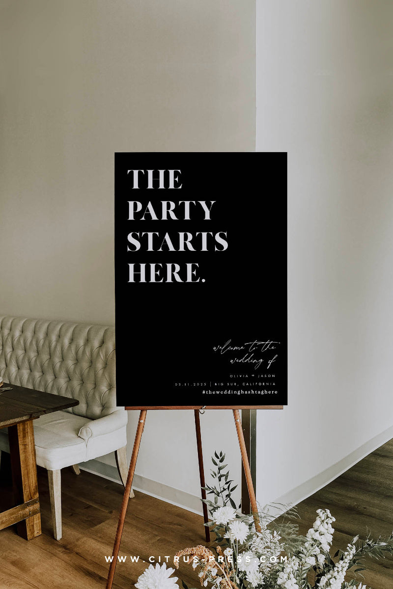 Party Starts Here Welcome Sign Wedding Reception | Printable Template ...