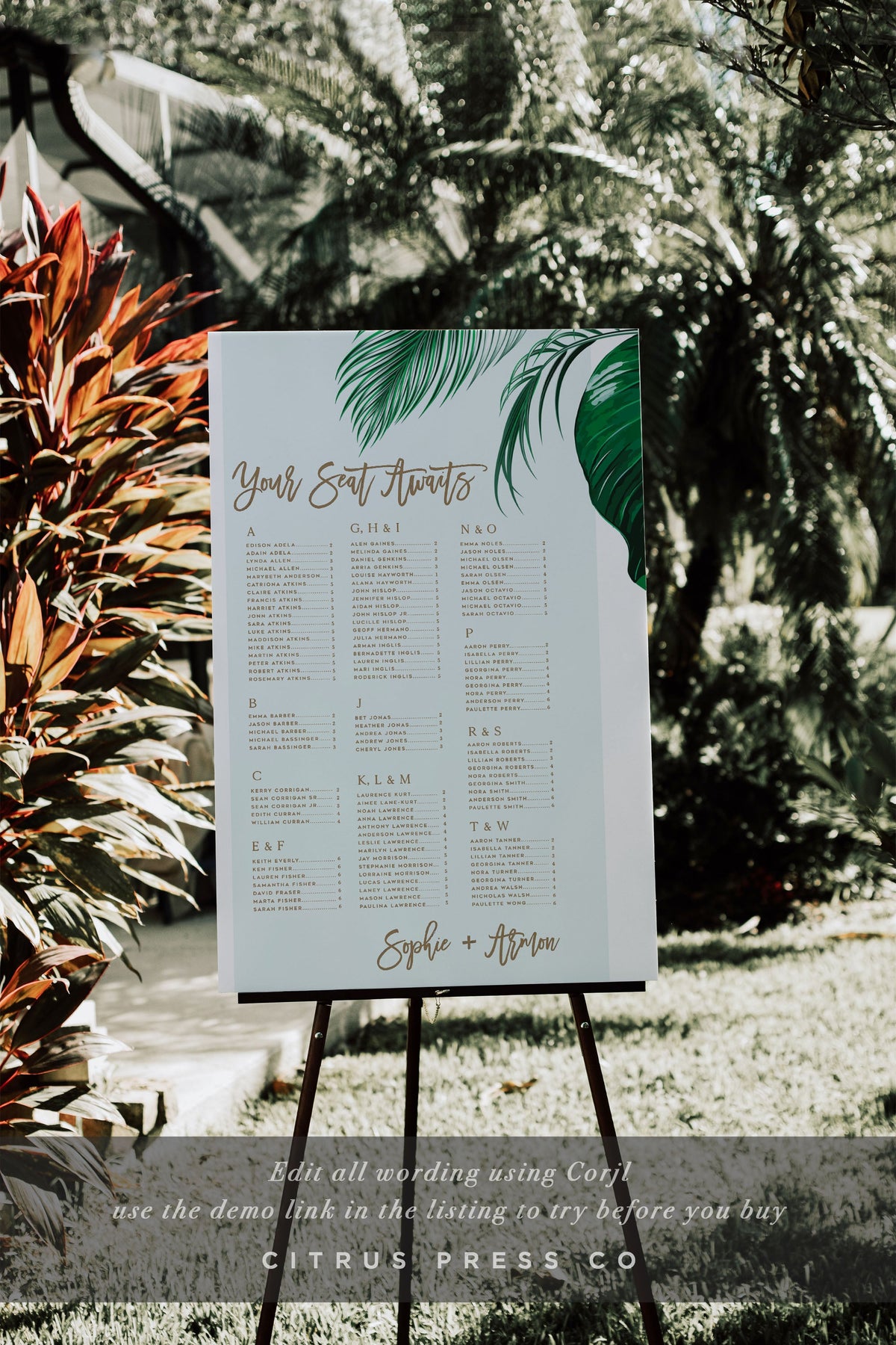 Tropical Beach Wedding Seating Chart | DIY PDF Template – Citrus Press